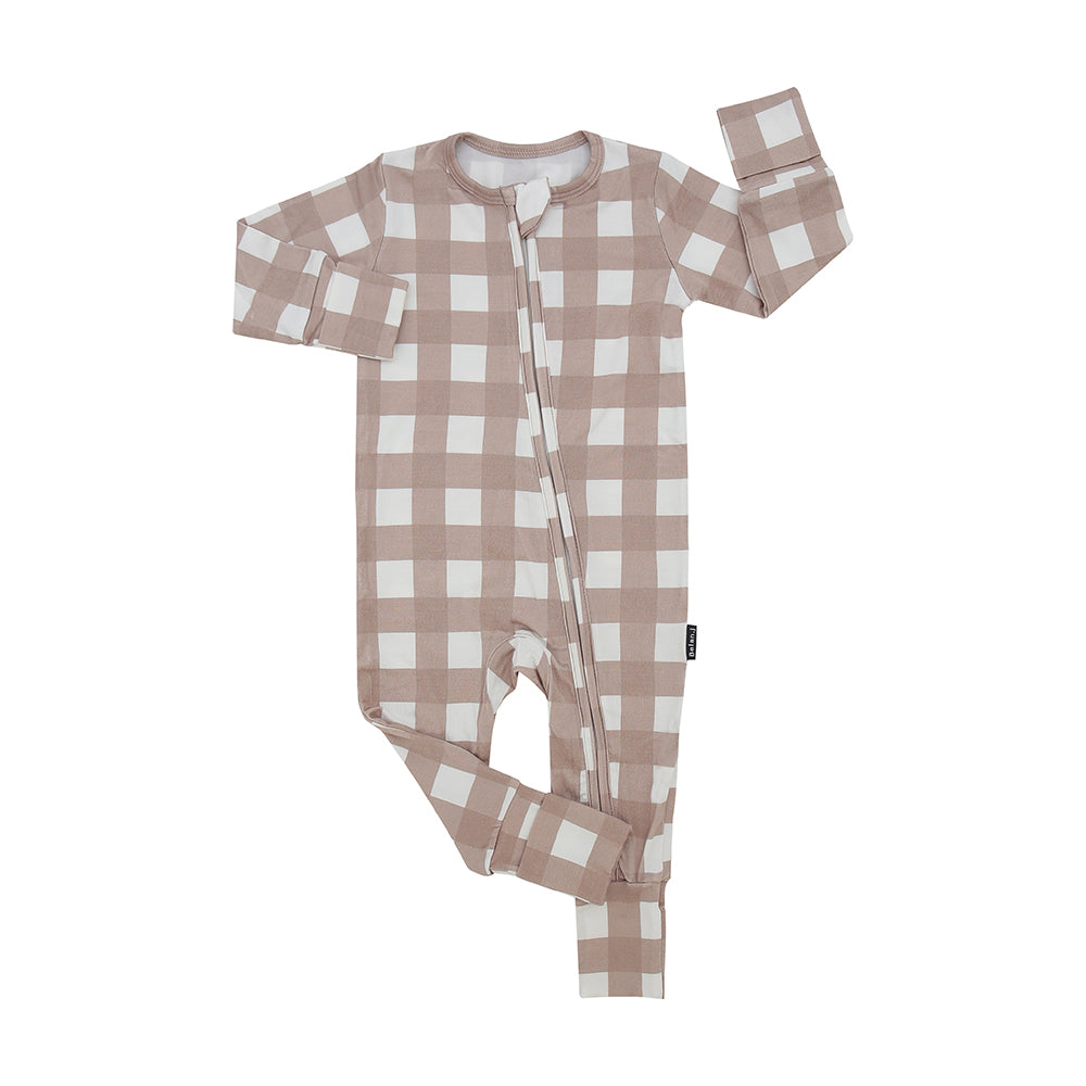 Footless Sleeper with Fold-Over Cuffs - Taupe Plaid – Belan.J