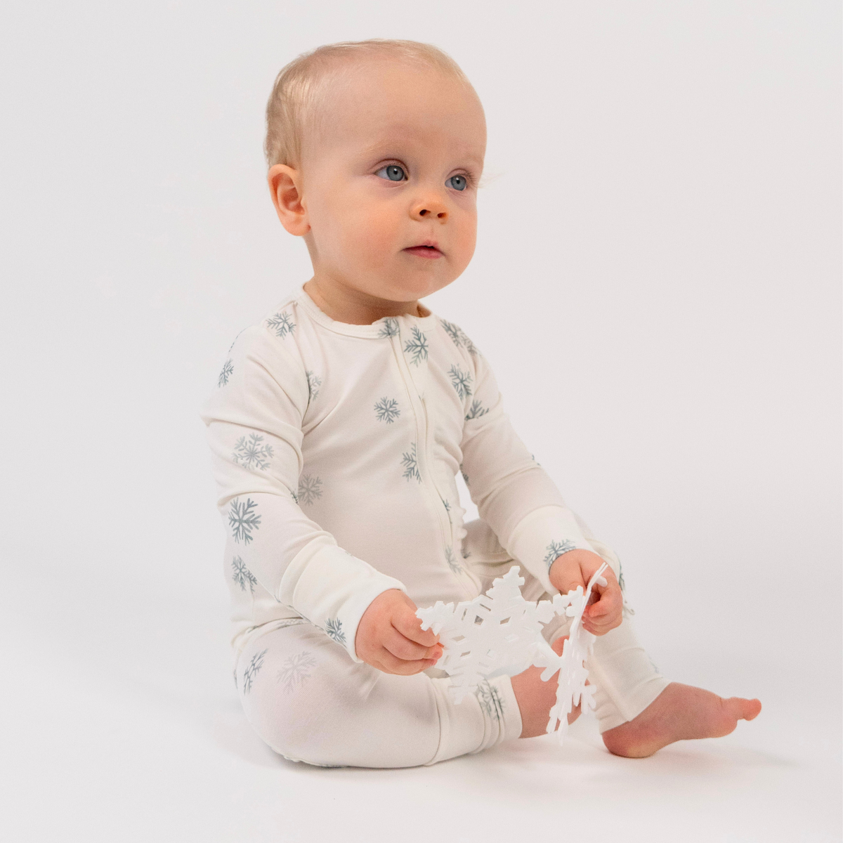 Footless Sleeper with Fold-over Cuffs - White Snowflakes – Belan.J